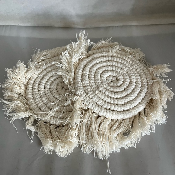 Pottery Barn | Kitchen | Unbranded Boho Macrame Fringe Coasters 2 ...